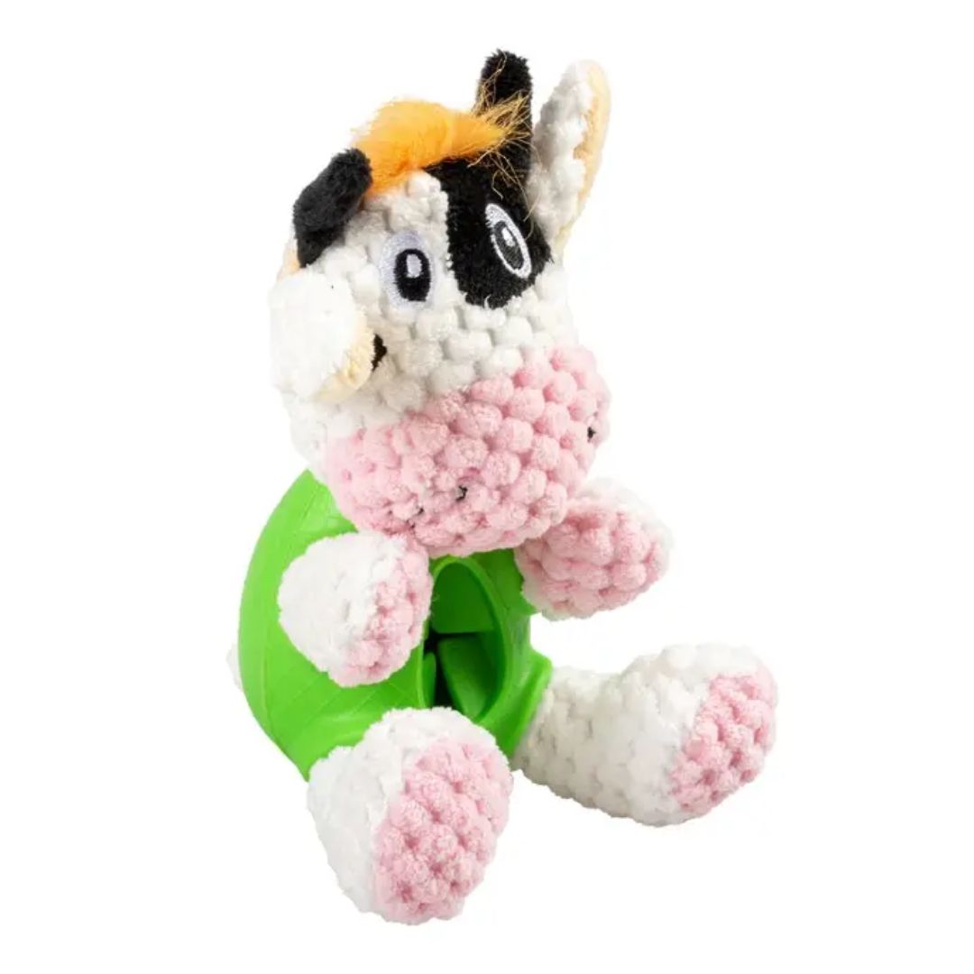 Plush and Rubber Cow Treat Dispenser Toy