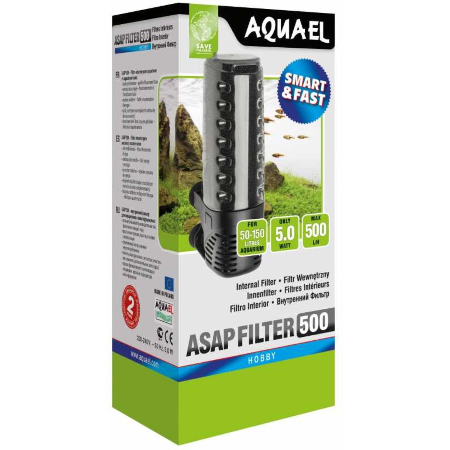 Aquael Aquarium Internal Filter Flow - 500L/H